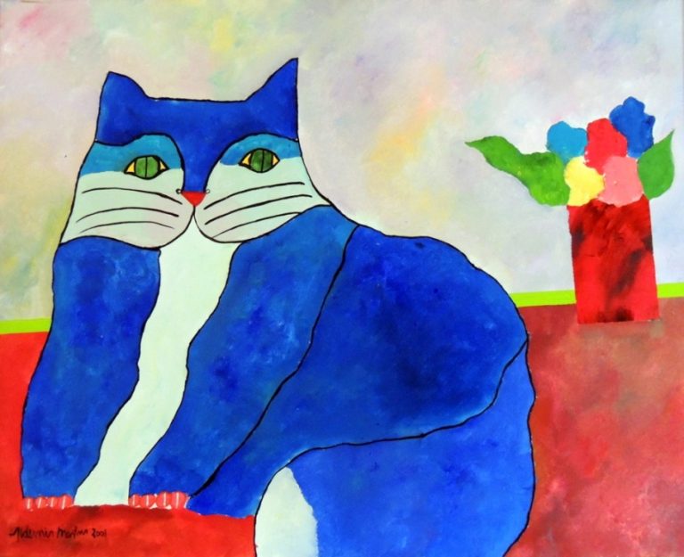 Aldemir Martins – Gato Azul com Vaso – AST – 80 X 100 cm – Data: 2001 ...